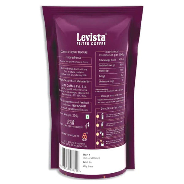 Buy Levista Filter Coffee 80% Coffee 20% Chicory 200 Gram Pouch Online ...
