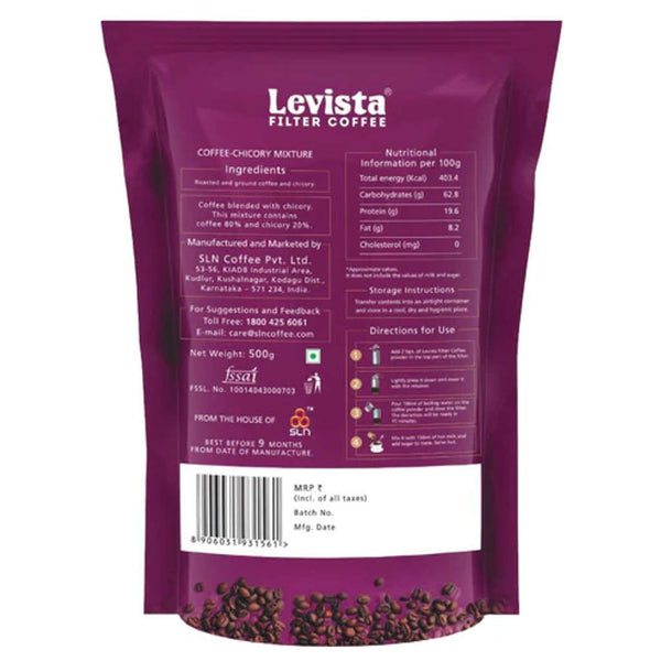Buy Levista Filter Coffee 80% Coffee 20% Chicory 500 Gram Pouch Online ...