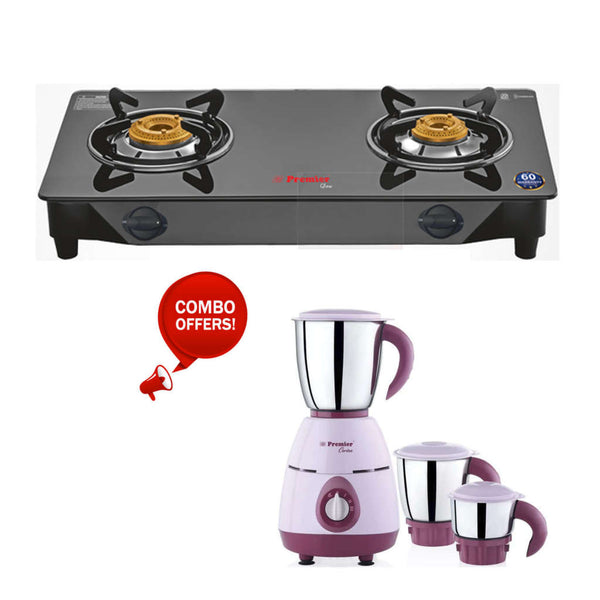 Buy Premier Glow Glass Top Gas Stove 2 Burner Black + Premier Carina ...