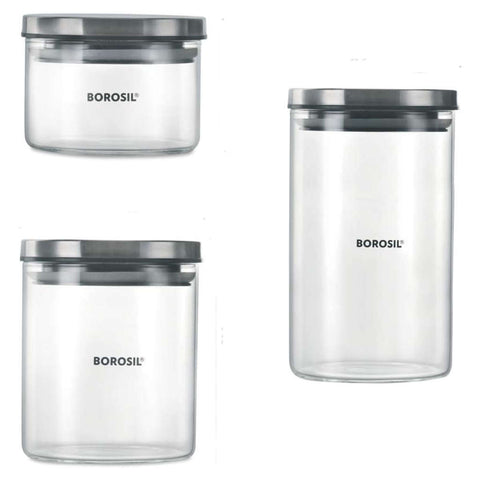 Buy Borosil Classic Glass Storage Jar Set Of 3 (300ml + 600ml + 900ml ...
